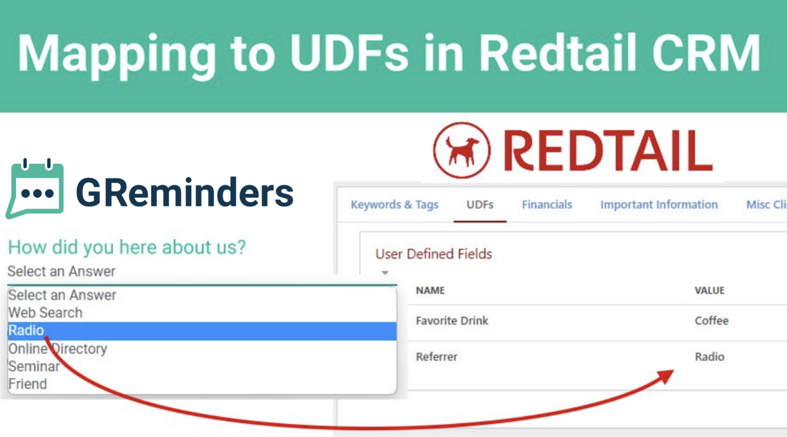 Map to User Defined Fields in Redtail (UDFs) | GReminders